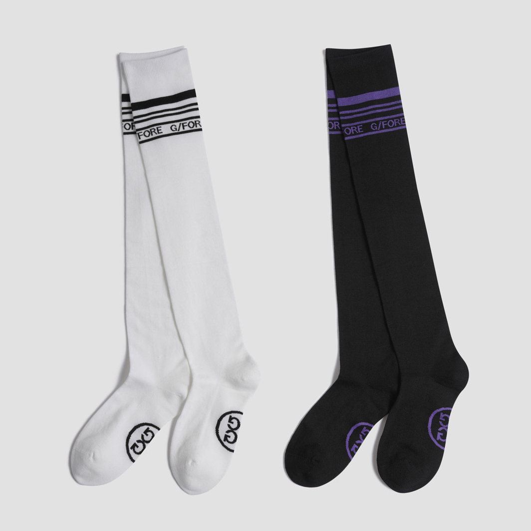 G/FORE women Striped High Knee Socks 女高尔夫长袜子 白 黑 - HM에이치엠